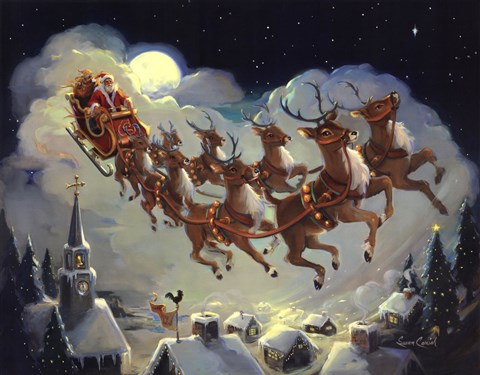 Santa and Reindeer Fine Art Print by Susan Comish at FulcrumGallery.com