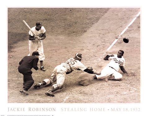 Jackie Robinson Stealing Home In Color