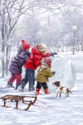 Pushing Snowball Fine Art Print by The Macneil Studio at FulcrumGallery.com